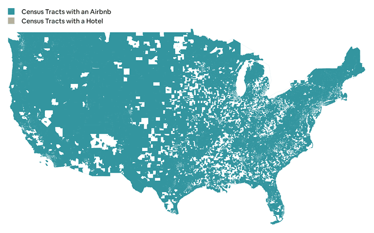 Airbnb Unveils Map Displaying its Dominance Over Traditional Hotels in ...